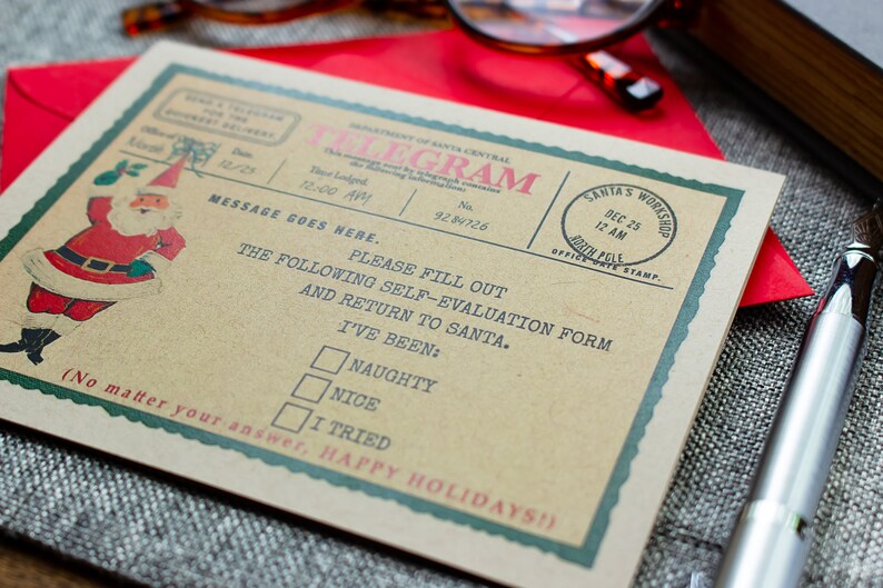 Christmas Telegram Greeting Card Santa Claus Naughty or Nice - Etsy