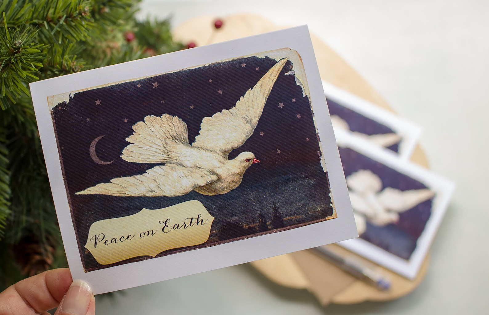 Celestial Christmas Card - Peace on Earth Dove Christmas Cards - Starry ...