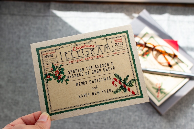 Christmas Telegram Cards: Nostalgic Holiday Greetings, Set of 8 - Etsy