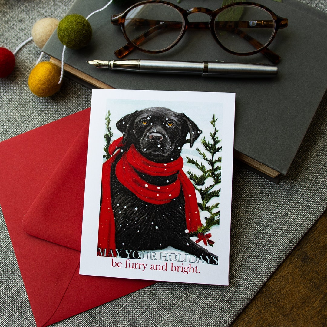 Black Lab Christmas Cards: "furry and Bright" Holiday Set - Etsy