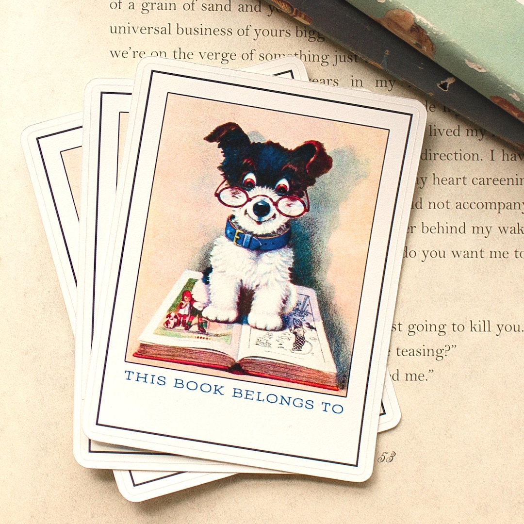 Personalized Puppy Bookplate Stickers, Vintage Dog Ex Libris Labels ...