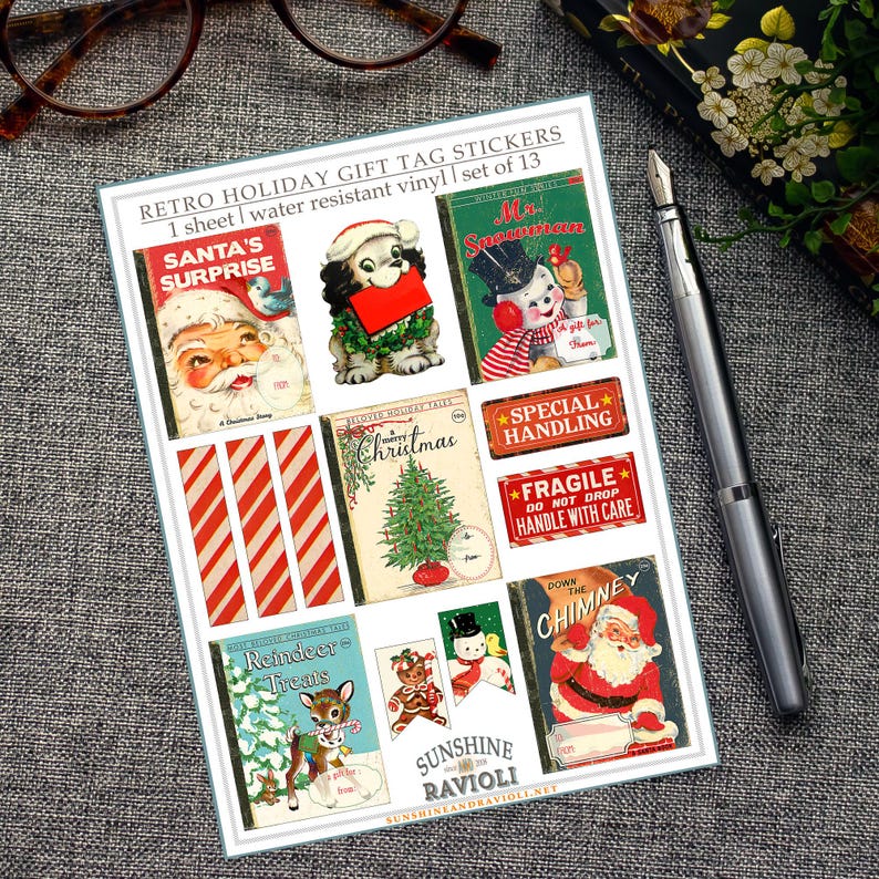 Retro Christmas Gift Tag Stickers - Vintage-style Holiday Labels - Etsy