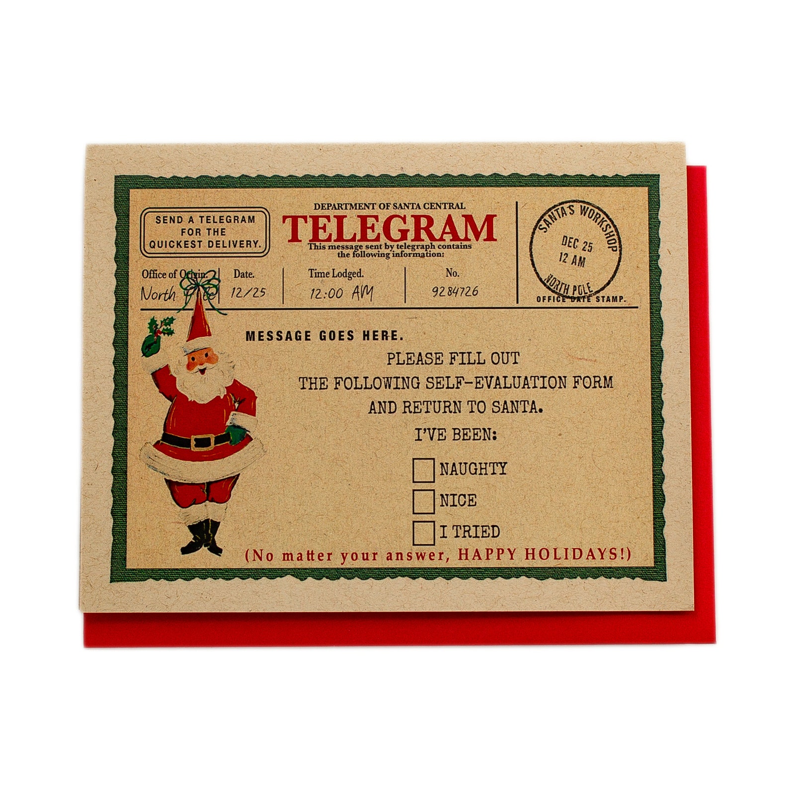Christmas Telegram Greeting Card Santa Claus Naughty or Nice - Etsy