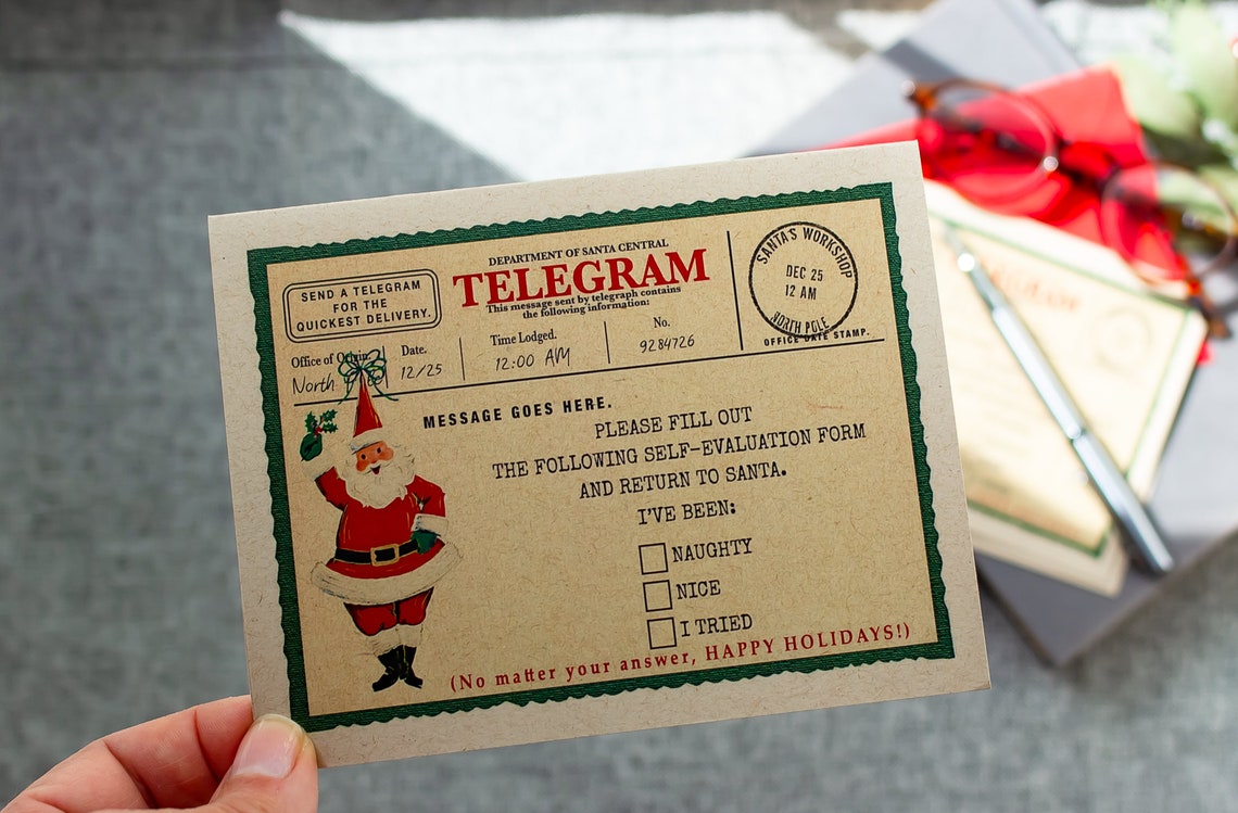 Christmas Telegram Greeting Card Santa Claus Naughty or Nice - Etsy