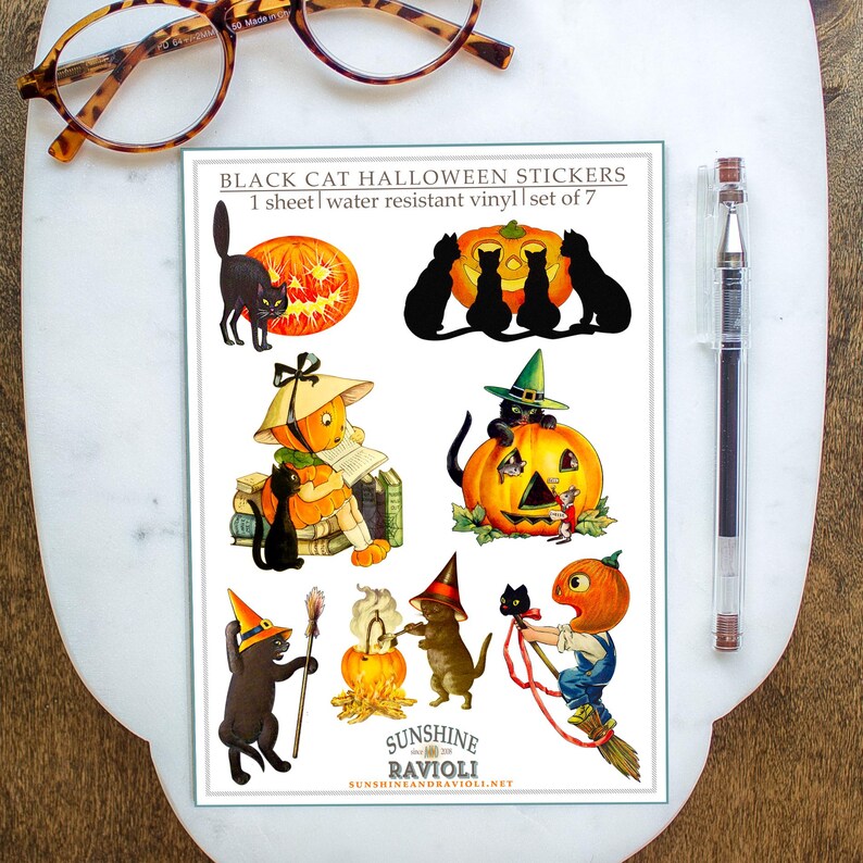 Vintage Halloween Sticker Sheet: Spooky Black Cats & Pumpkins - Etsy