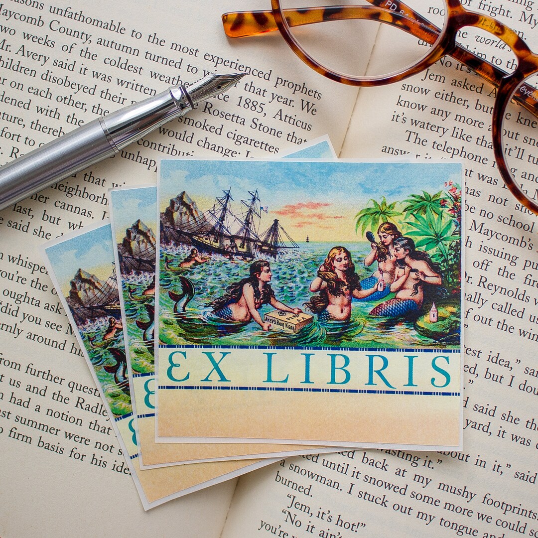 Mermaid Bookplate Set - Personalized Book Plate Stickers - Ex Libris ...