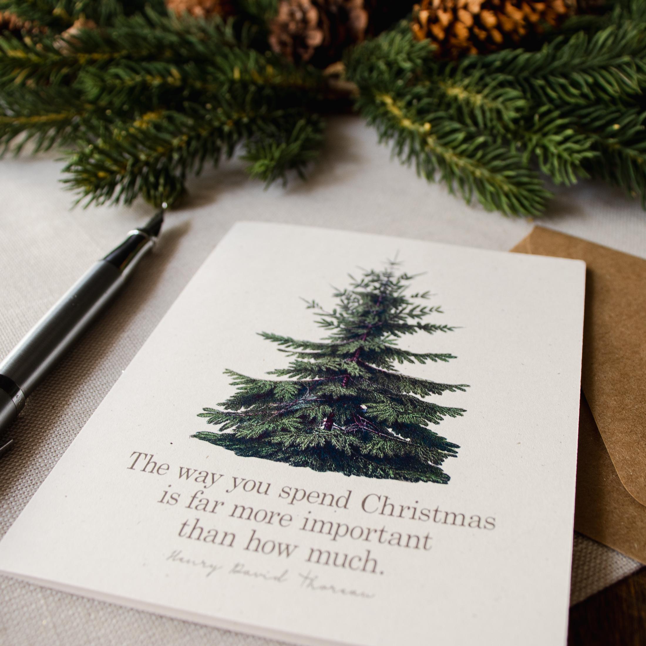 Literary Christmas Card Set: Thoreau Quote, Botanical Pine - Box of 8 ...