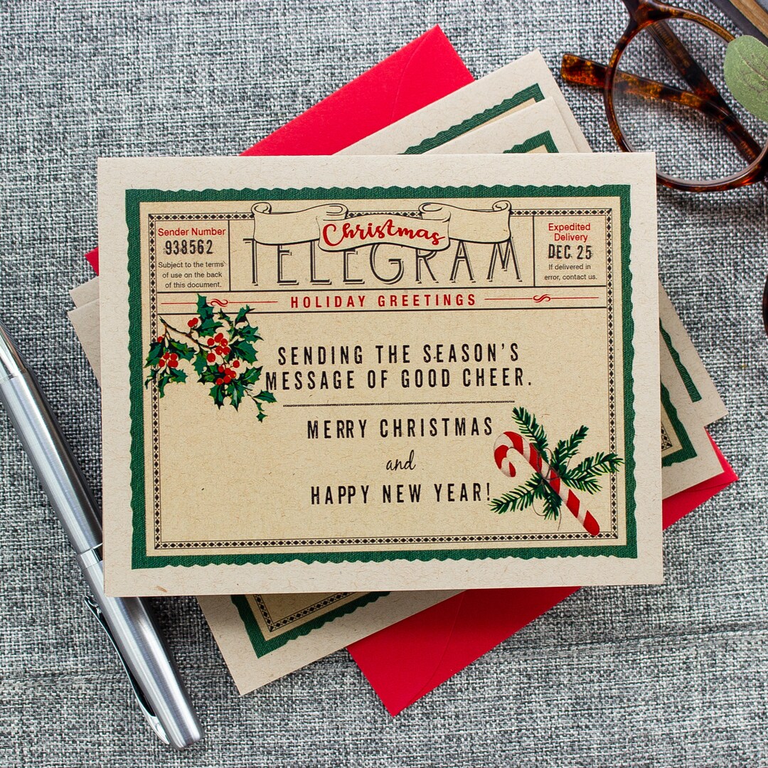 Christmas Telegram Cards: Nostalgic Holiday Greetings, Set of 8 - Etsy