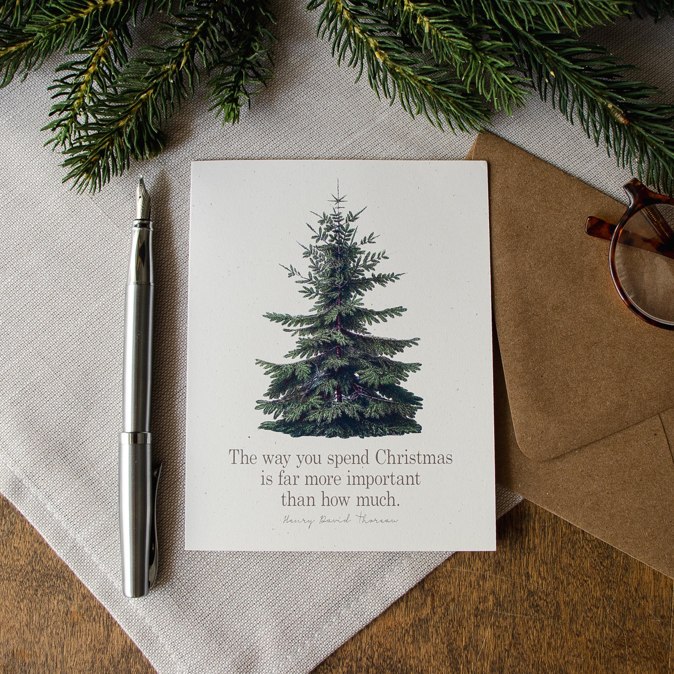 Literary Christmas Card Set: Thoreau Quote, Botanical Pine - Box of 8 ...