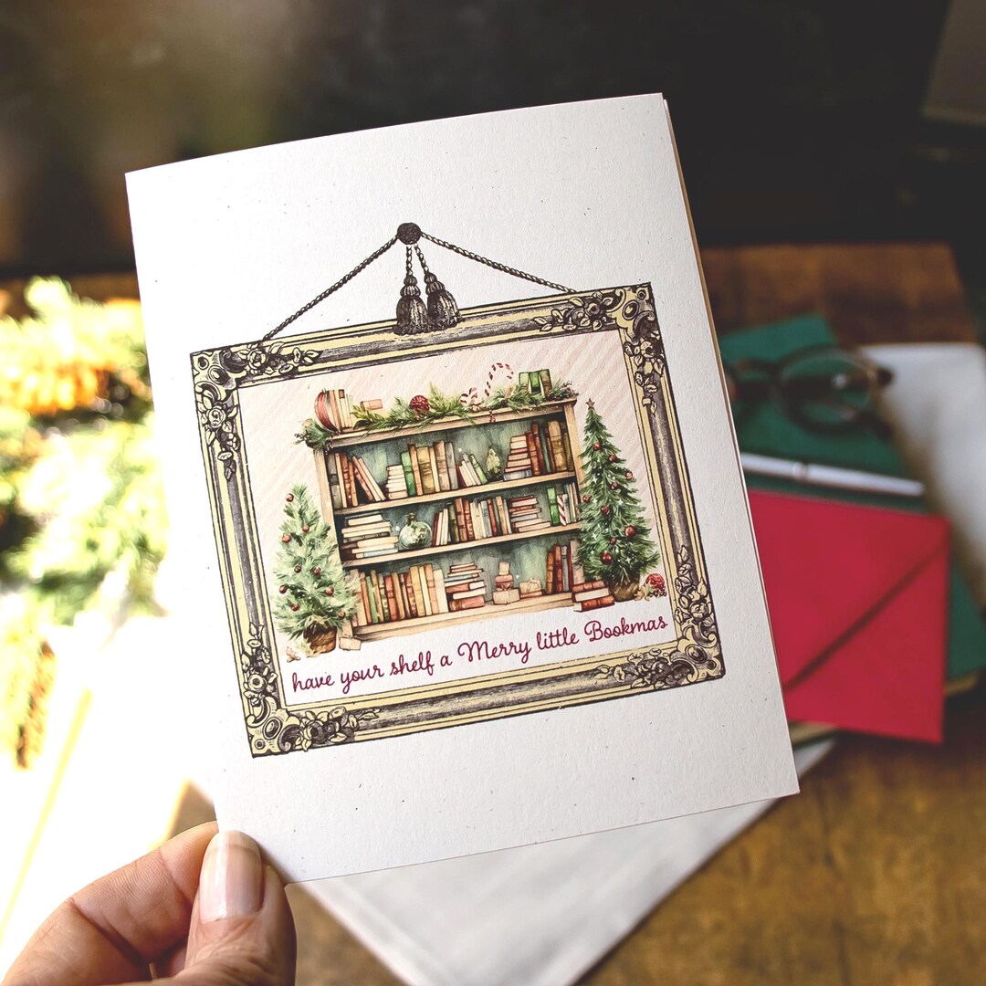 Merry Little Bookmas Holiday Card, Bookish Christmas Greeting - Etsy
