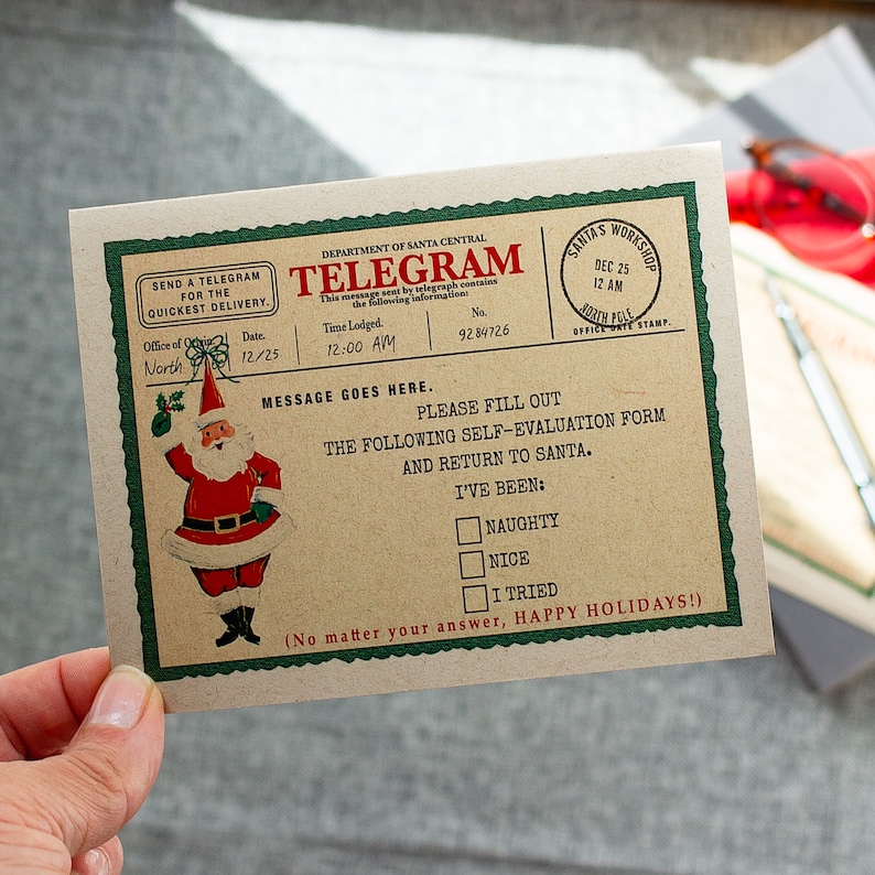 Christmas Telegram Greeting Card Santa Claus Naughty or Nice - Etsy