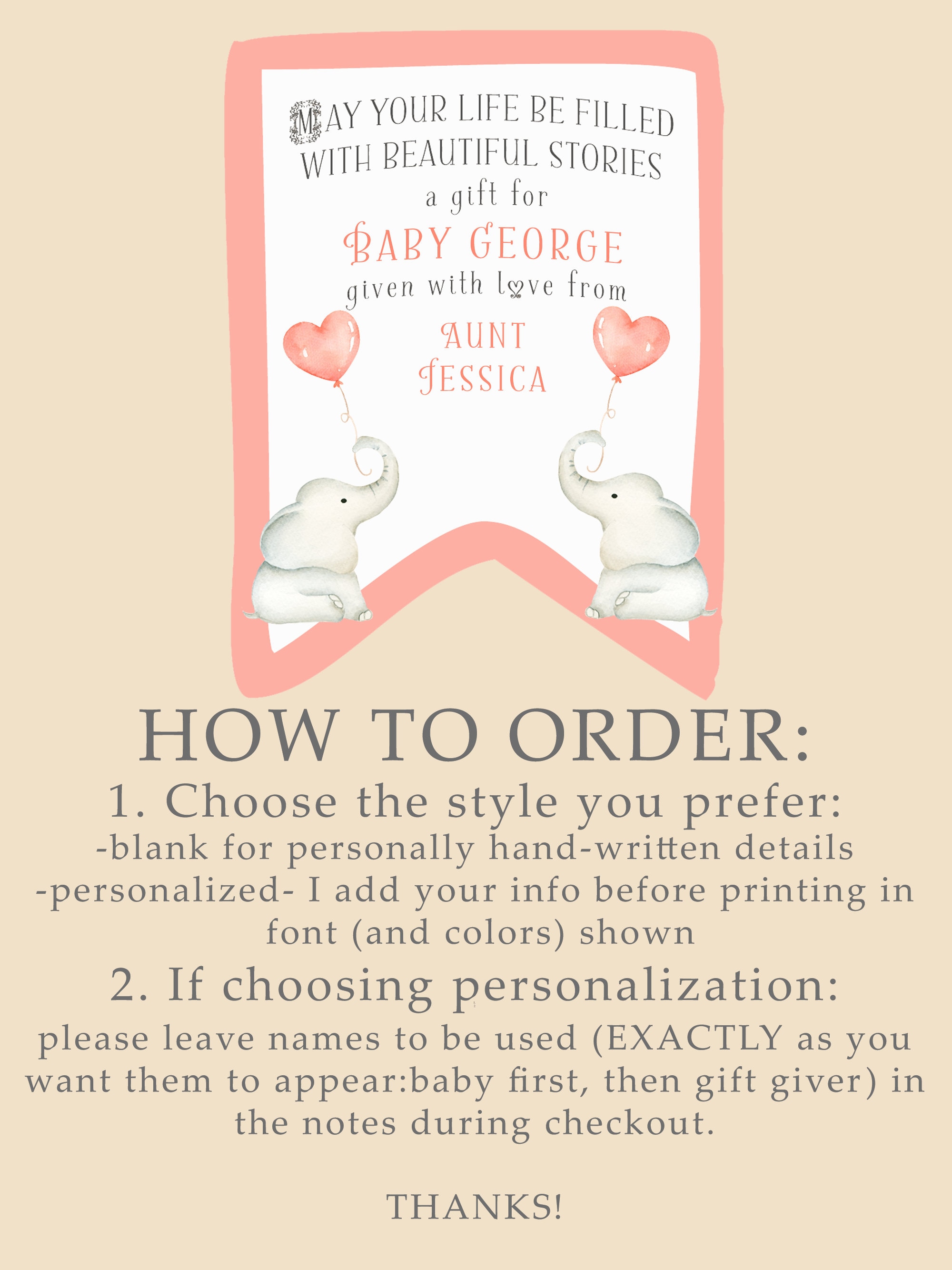Pink Elephant Baby Shower Bookplate stickers Personalized | Etsy