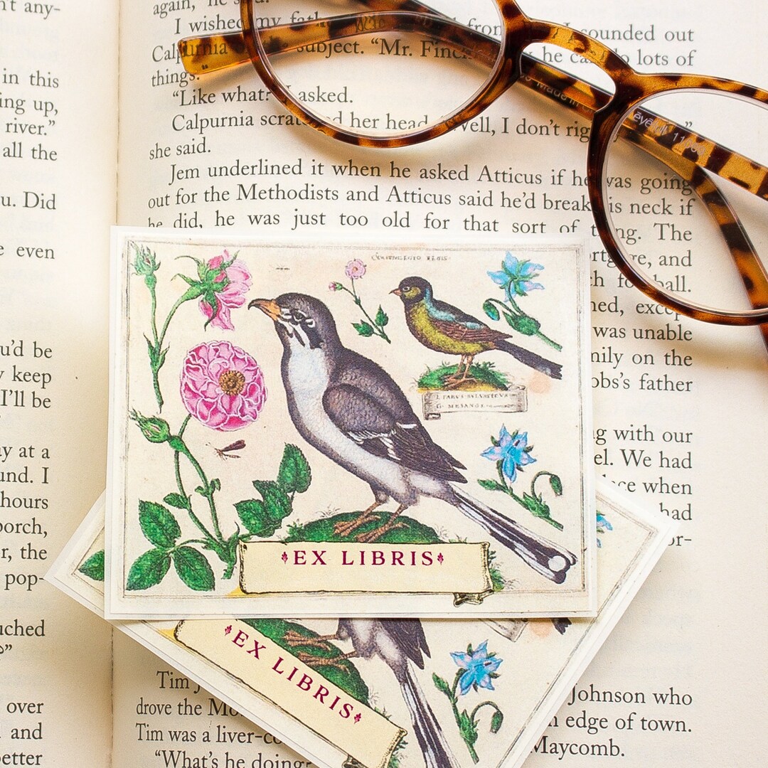 Botanical Bird Bookplate Set - Personalized Floral Book Plates - Ex ...