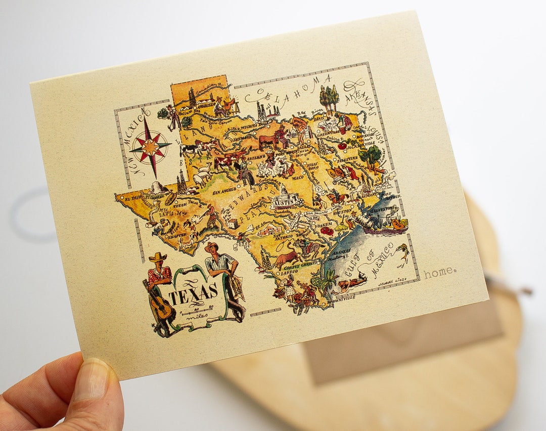 Texas Map Card - Funny Texas Notecard - Cowboy Greeting Card - Texas ...