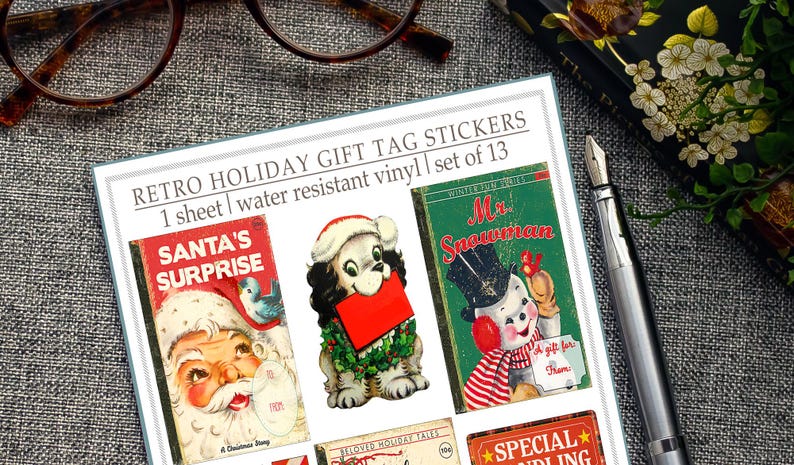 Retro Christmas Gift Tag Stickers - Vintage-style Holiday Labels - Etsy