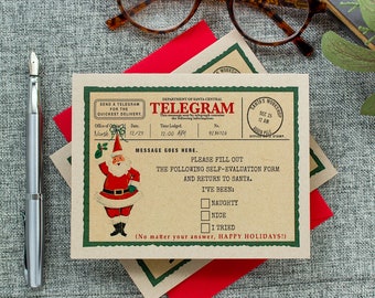 Christmas Telegram Greeting Card Santa Claus Naughty or Nice - Etsy