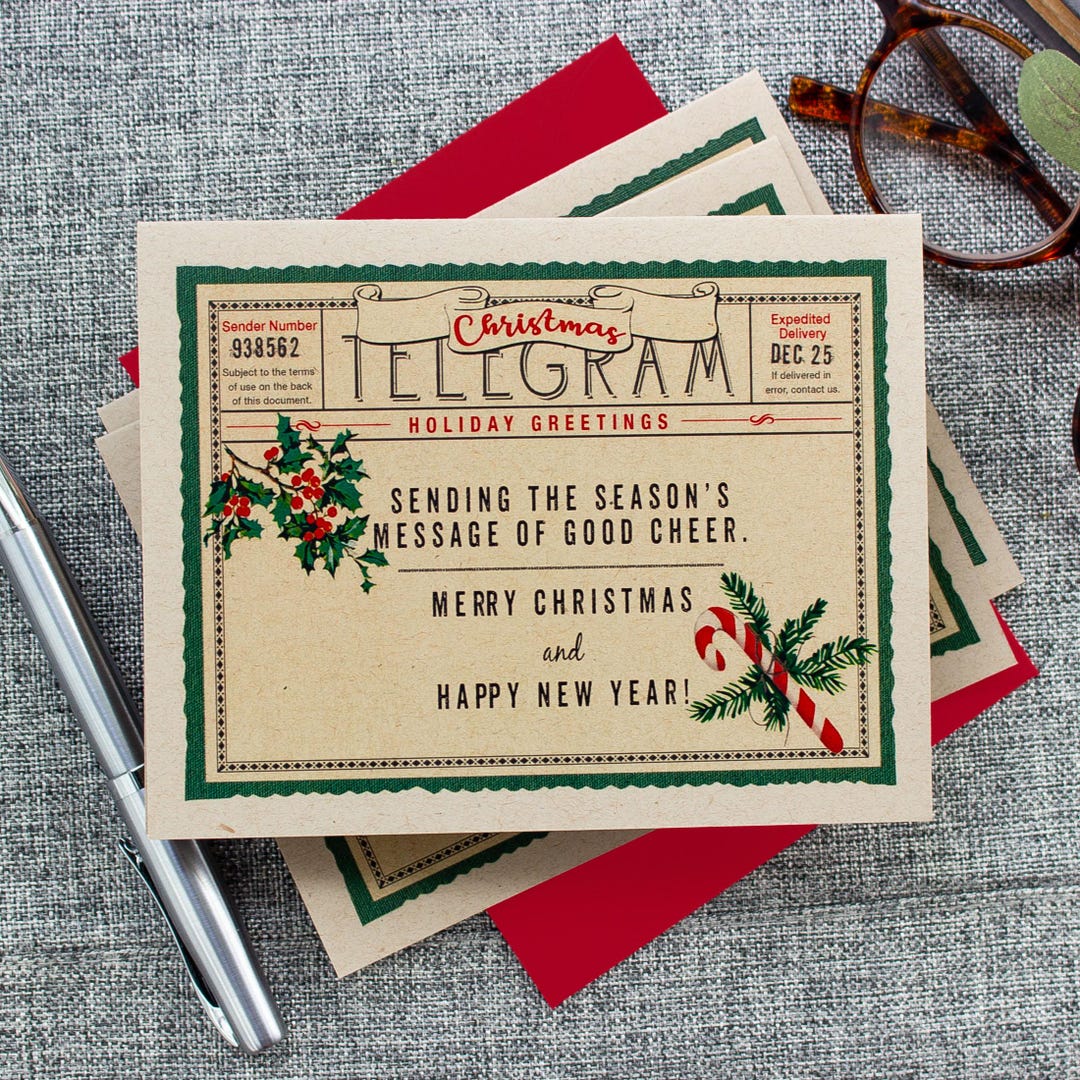Christmas Telegram Cards: Nostalgic Holiday Greetings, Set of 8 - Etsy