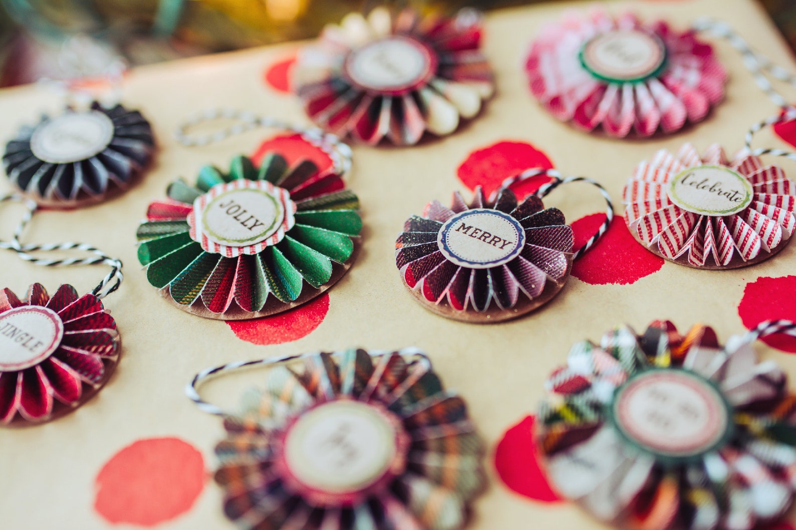 Christmas Ornament Set Paper Rosette Holiday Ornaments | Etsy