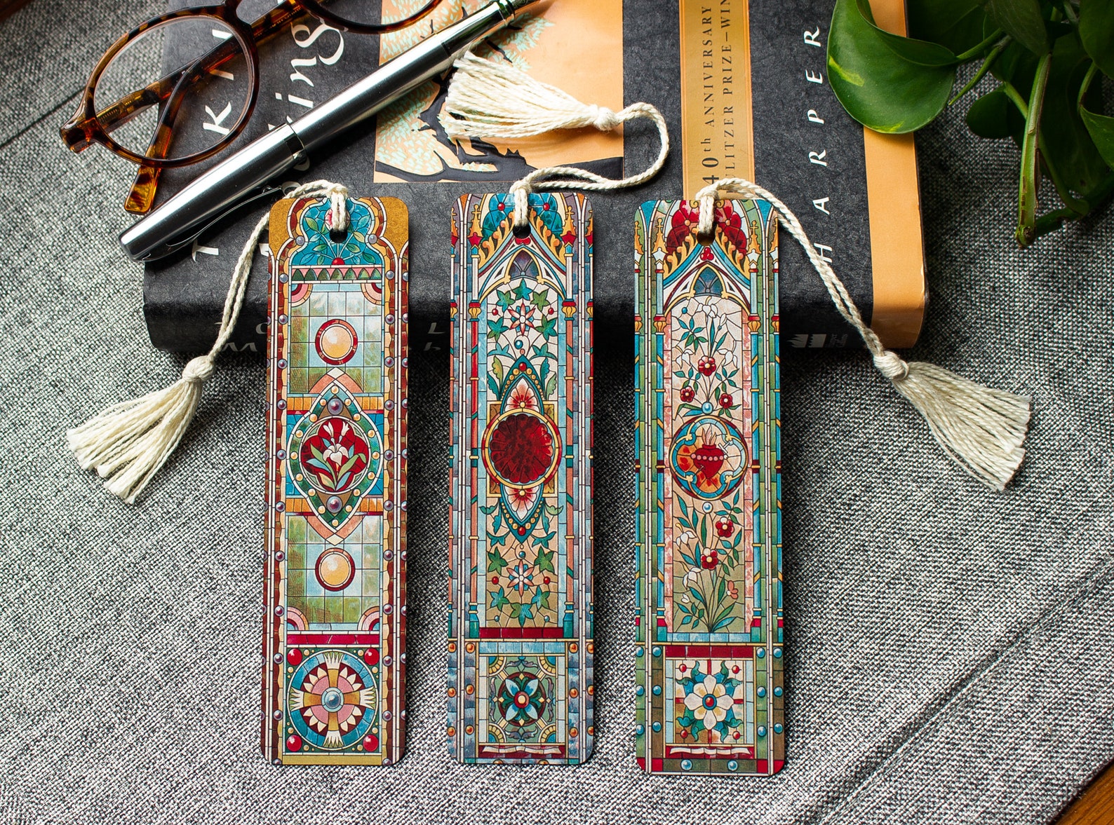 Stained Glass Bookmark Set Metal Bookmark Bookish Gift - Etsy