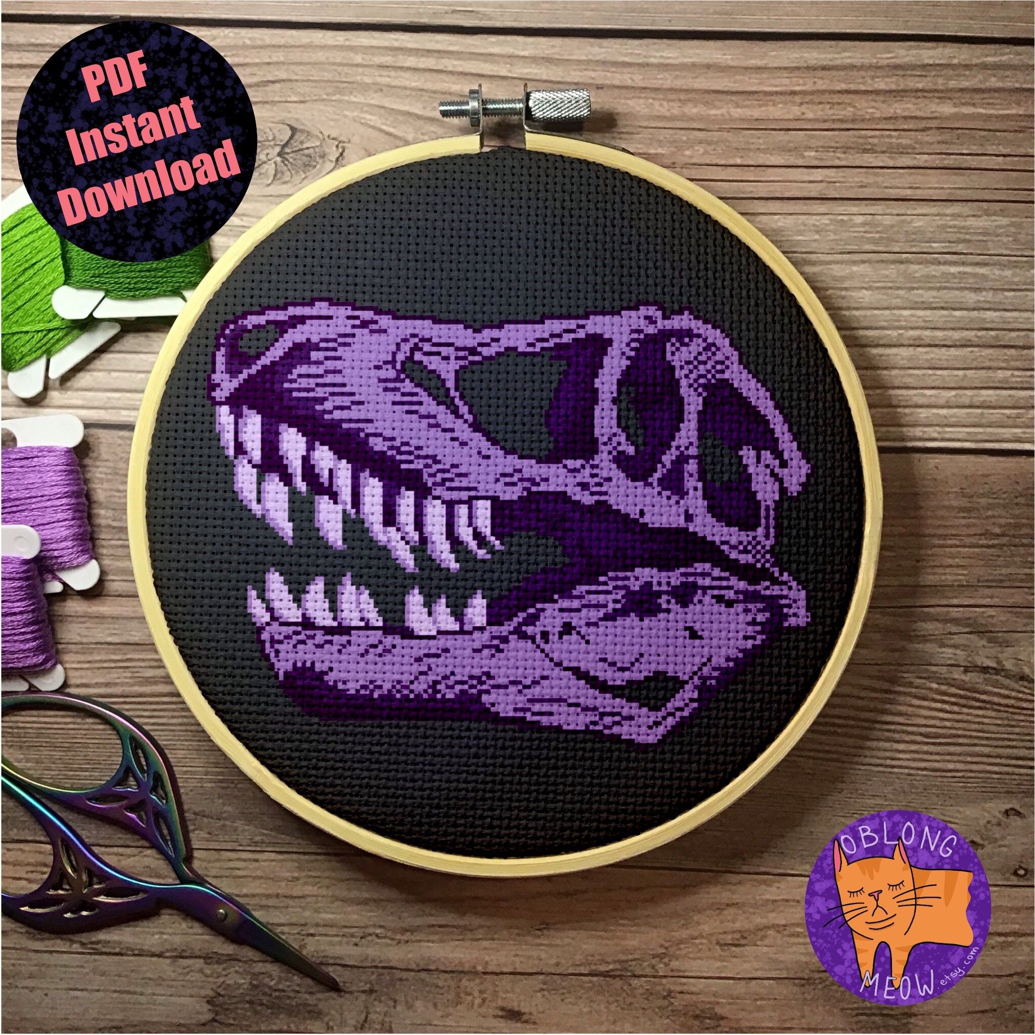 Tyrannosaurus Rex Skull T Rex Cross Stitch Pattern Purple | Etsy