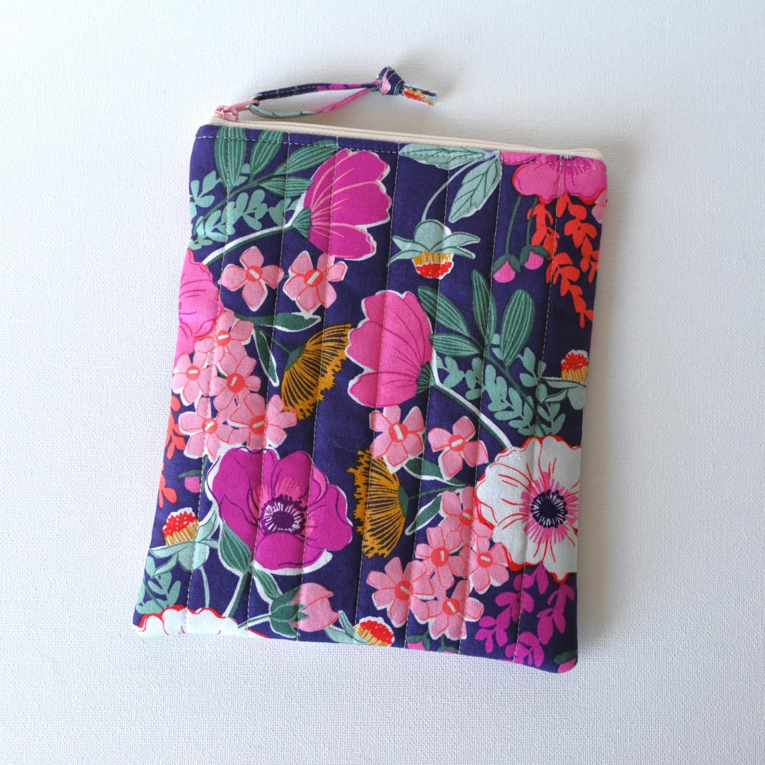 Purple Floral Quilted Ereader Zipper Pouch Case, Travel Essential, Book ...