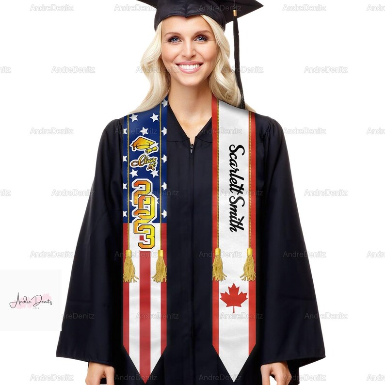 Mixed Two Flag Graduation Sash, Custom Graduation Stole, Class of 2024 ...