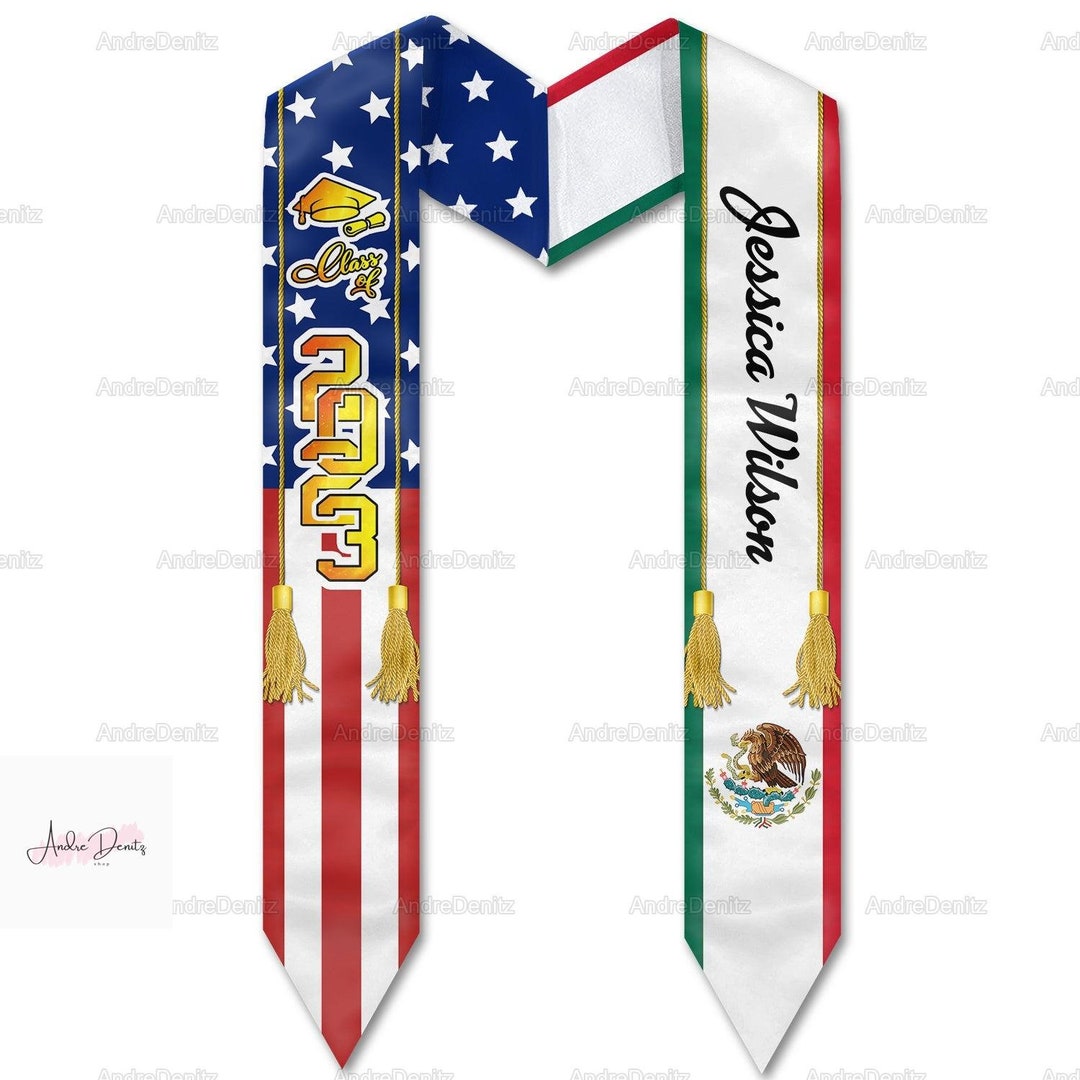 Mixed Two Flag Graduation Sash, Custom Graduation Stole, Class of 2024 ...