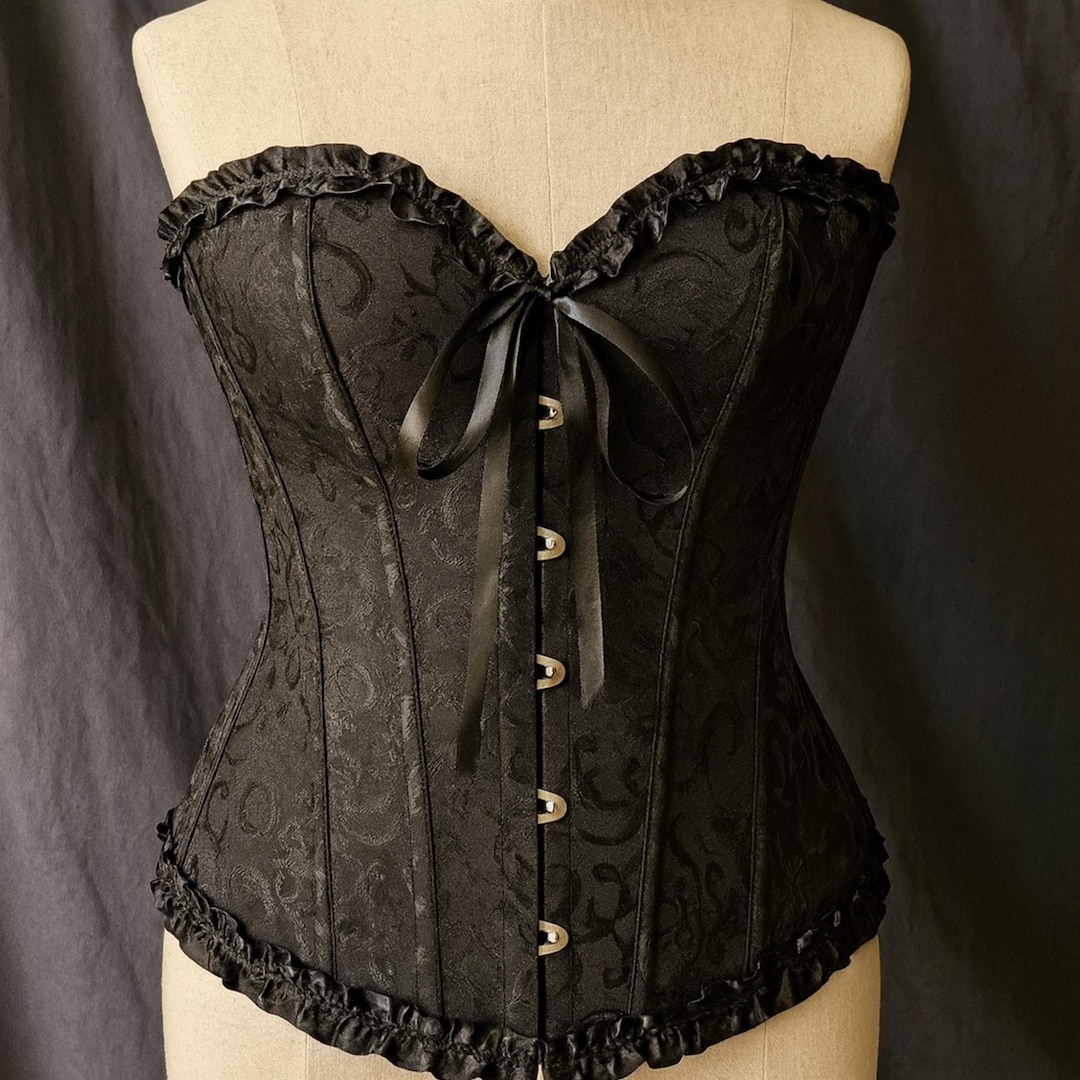 Overbust Corset Black Belt Floral Corsets Victorian Waist Corset Dress ...