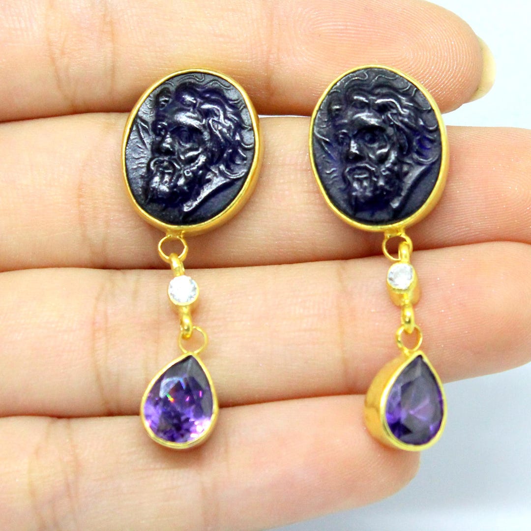 Glass Intaglio Greek Zeus God Earrings Jelwelry, Intaglio Earrings ...