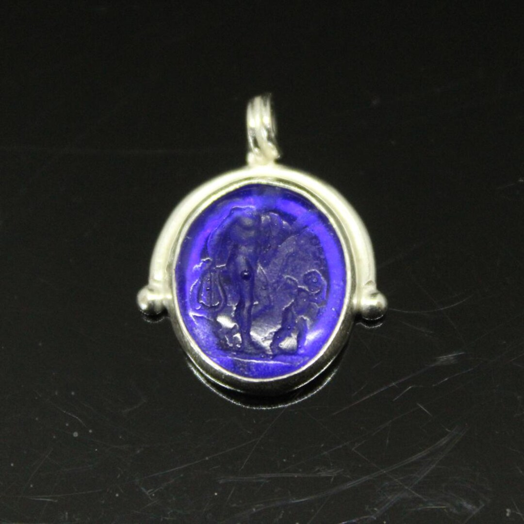 Enamel Intaglio Zeus & Angel Pendant Necklace: 925 Sterling Silver, 24K ...