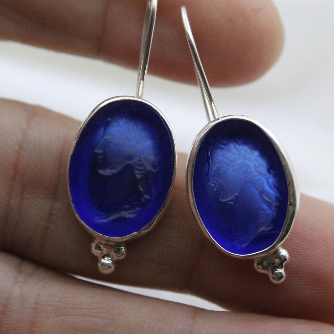 Glass Intaglio Aphrodite Earrings Jelwelry, Intaglio Earrings, Ancient ...