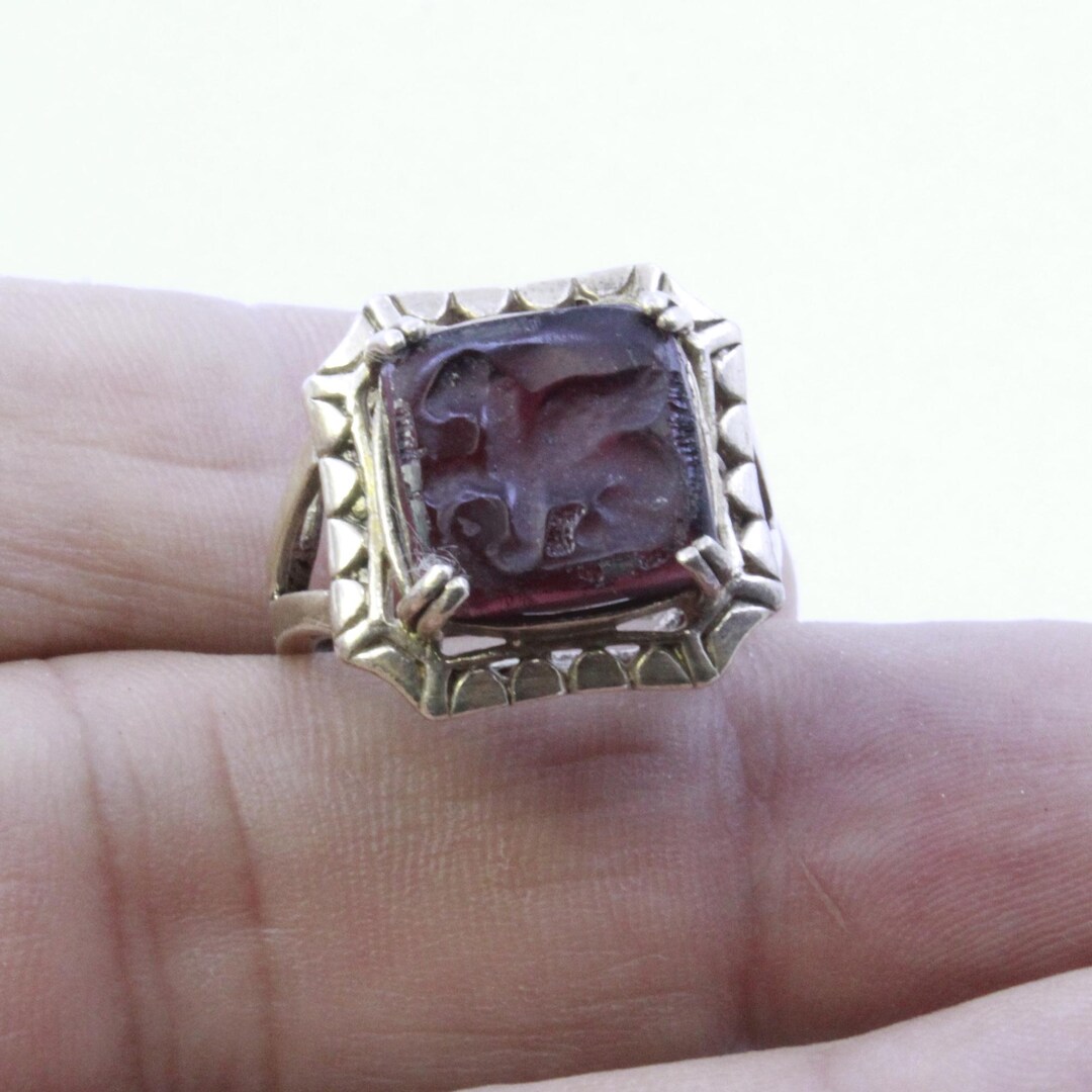 Enamel Intaglio Gryphon Griffin Ring Silver Jelwelry - Ancient Ring ...