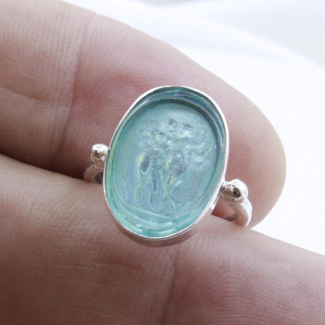 Enamel Intaglio Blue Two Angel Ring Jelwelry - Intaglio Ring - Ancient ...