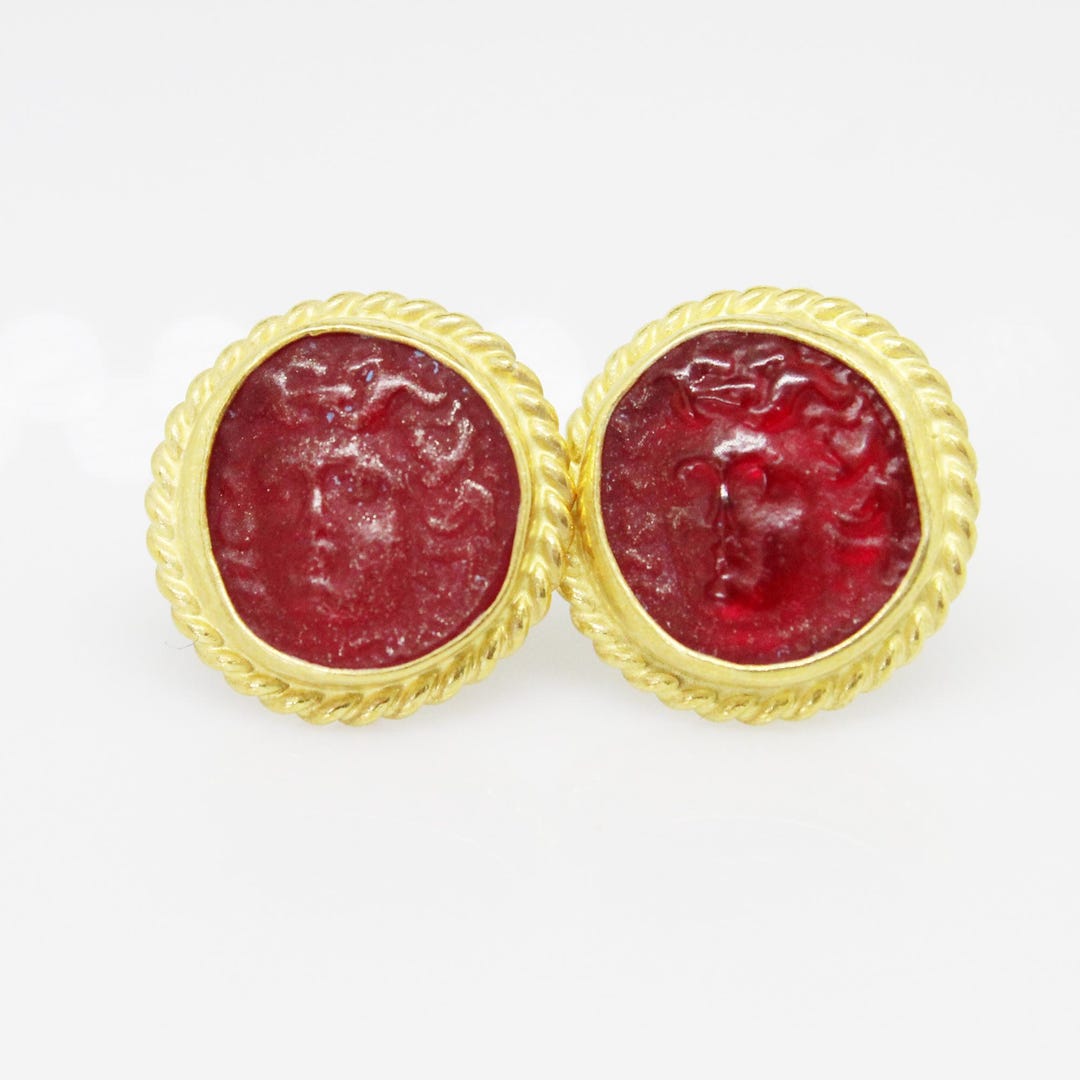 Enamel Intaglio Medusa Earrings Jelwelry - Intaglio Earrings - Ancient ...