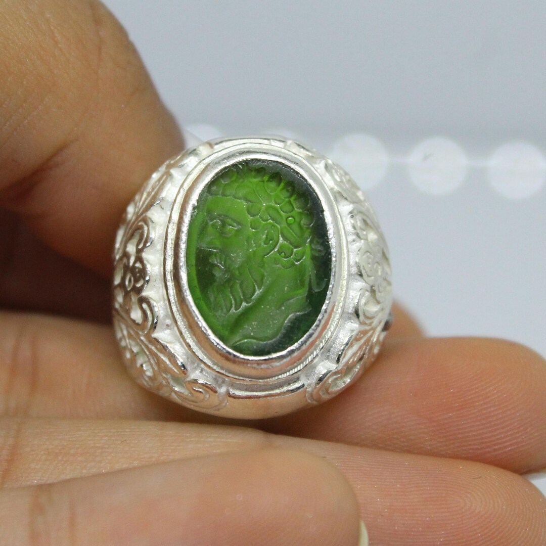 Enamel Intaglio Greek God Zeus Ring - Handcrafted Mythological Jewelry ...