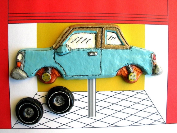 Items similar to Powder Blue Car with Removable Wheels Magnet Set on Etsy