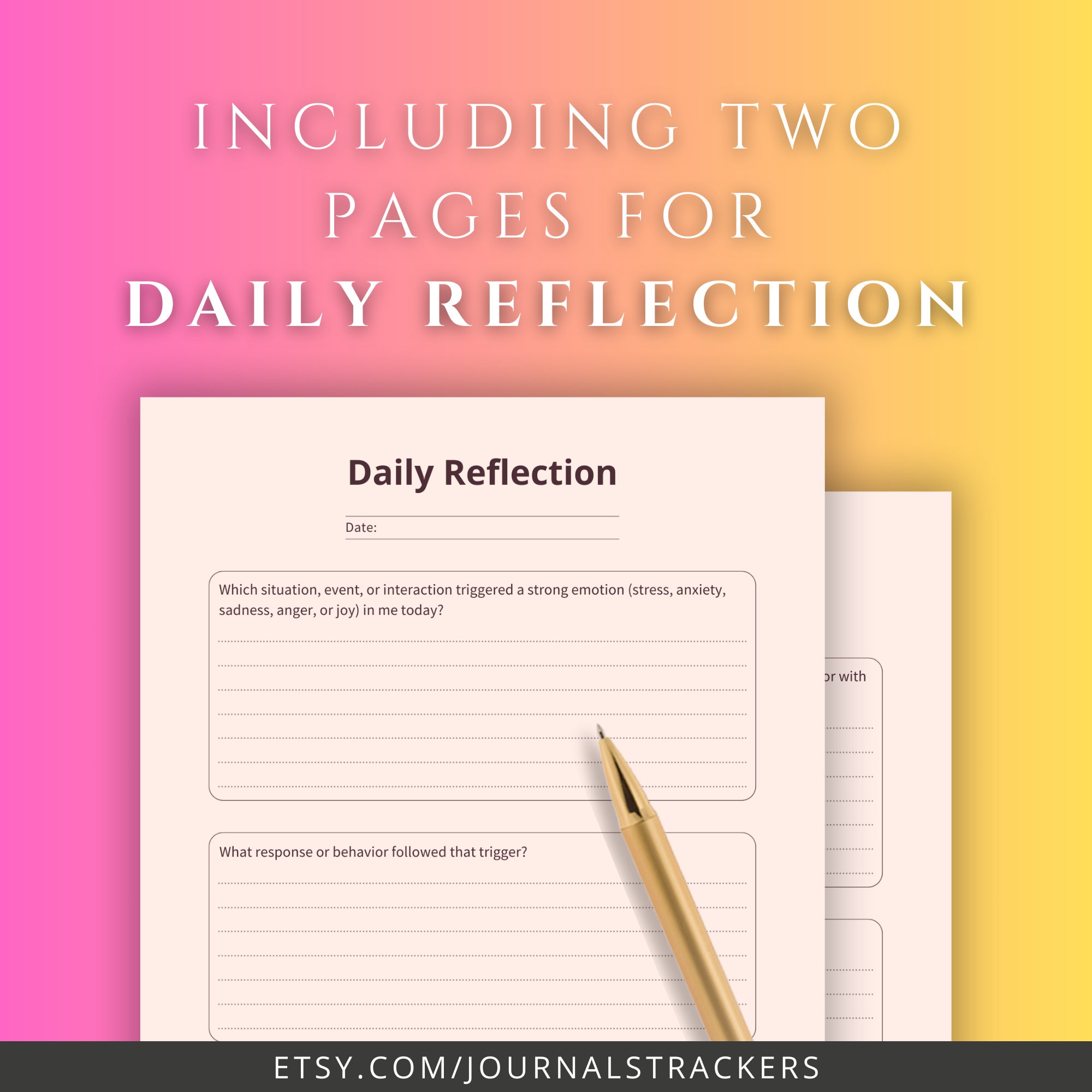 Daily Self Reflection and Mood Journal Pages in Pink A Printable Bundle ...