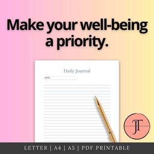 Simple Daily Journal Printable Page for a Daily Check-in to Prioritize ...