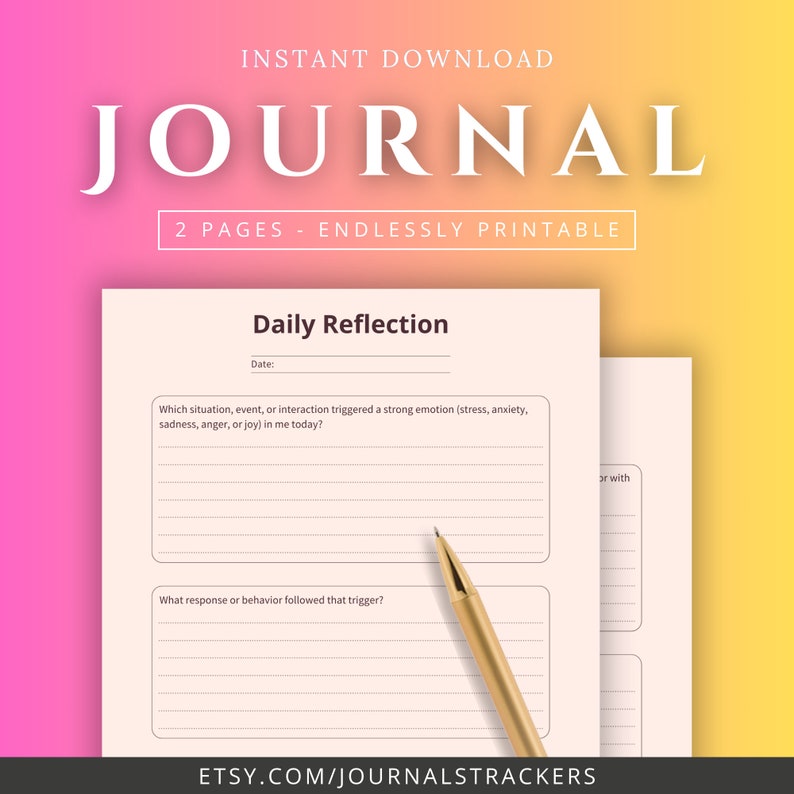 Daily Reflection Journal Pages in Pink for Self Improvement | A ...