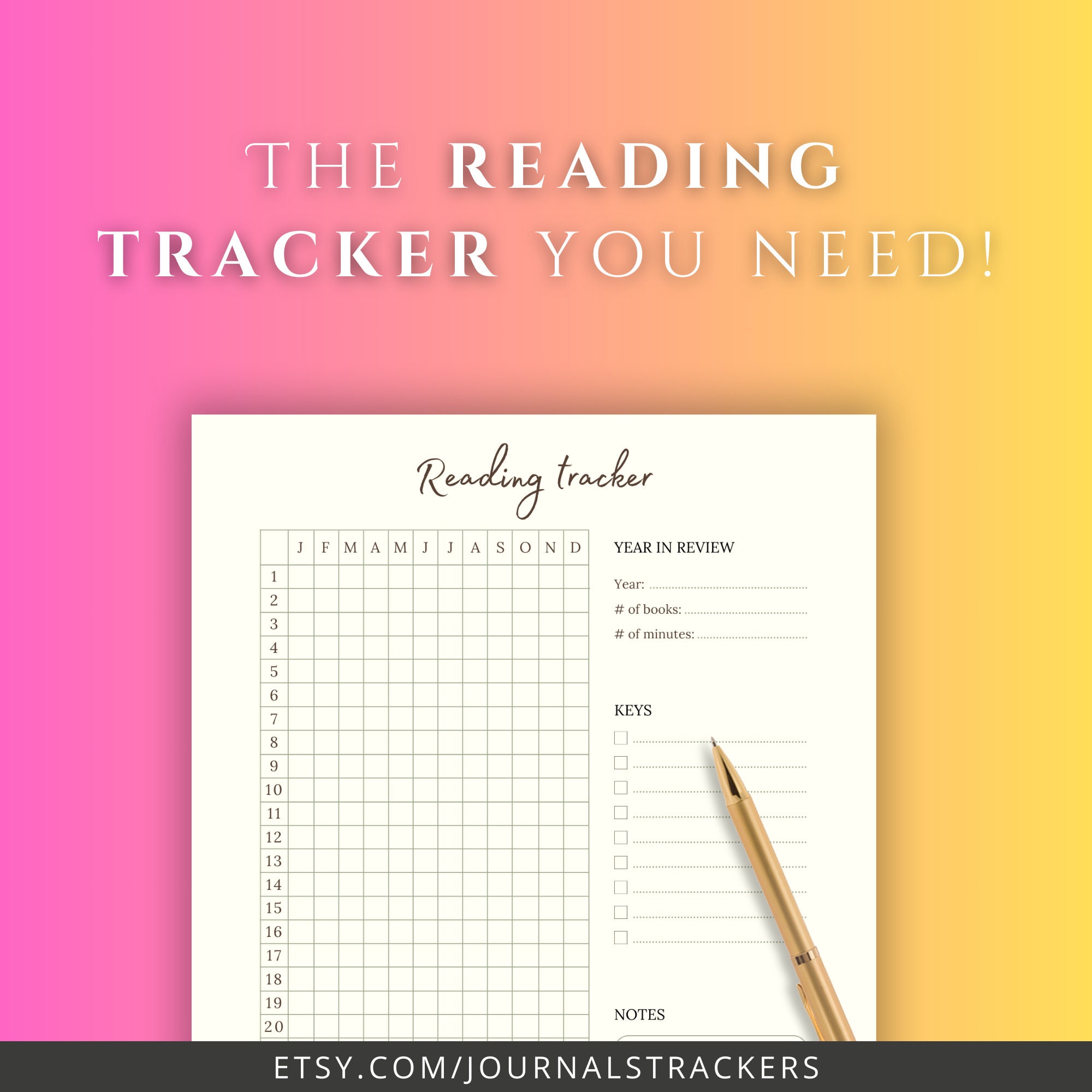 Digital Download Yearly Reading Tracker Green Colored Single Page ...