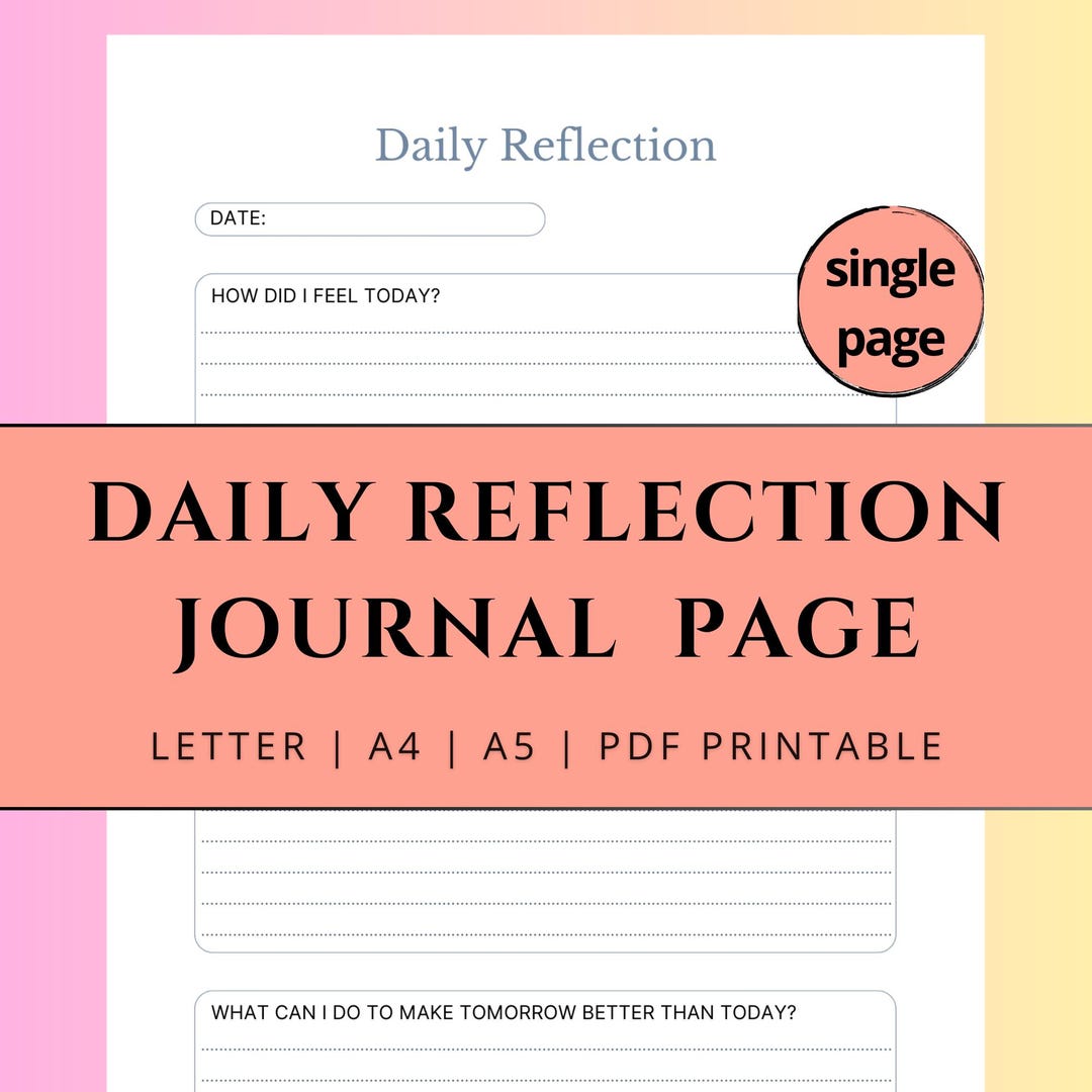 Printable Daily Reflection Journal Page Gives You the Opportunity for ...