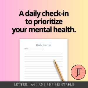 Simple Daily Journal Printable Page for a Daily Check-in to Prioritize ...