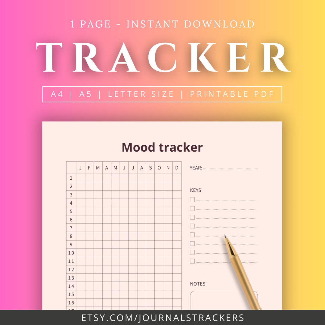 Pink Yearly Mood Tracker Printable Page | A Digital Download for Self ...