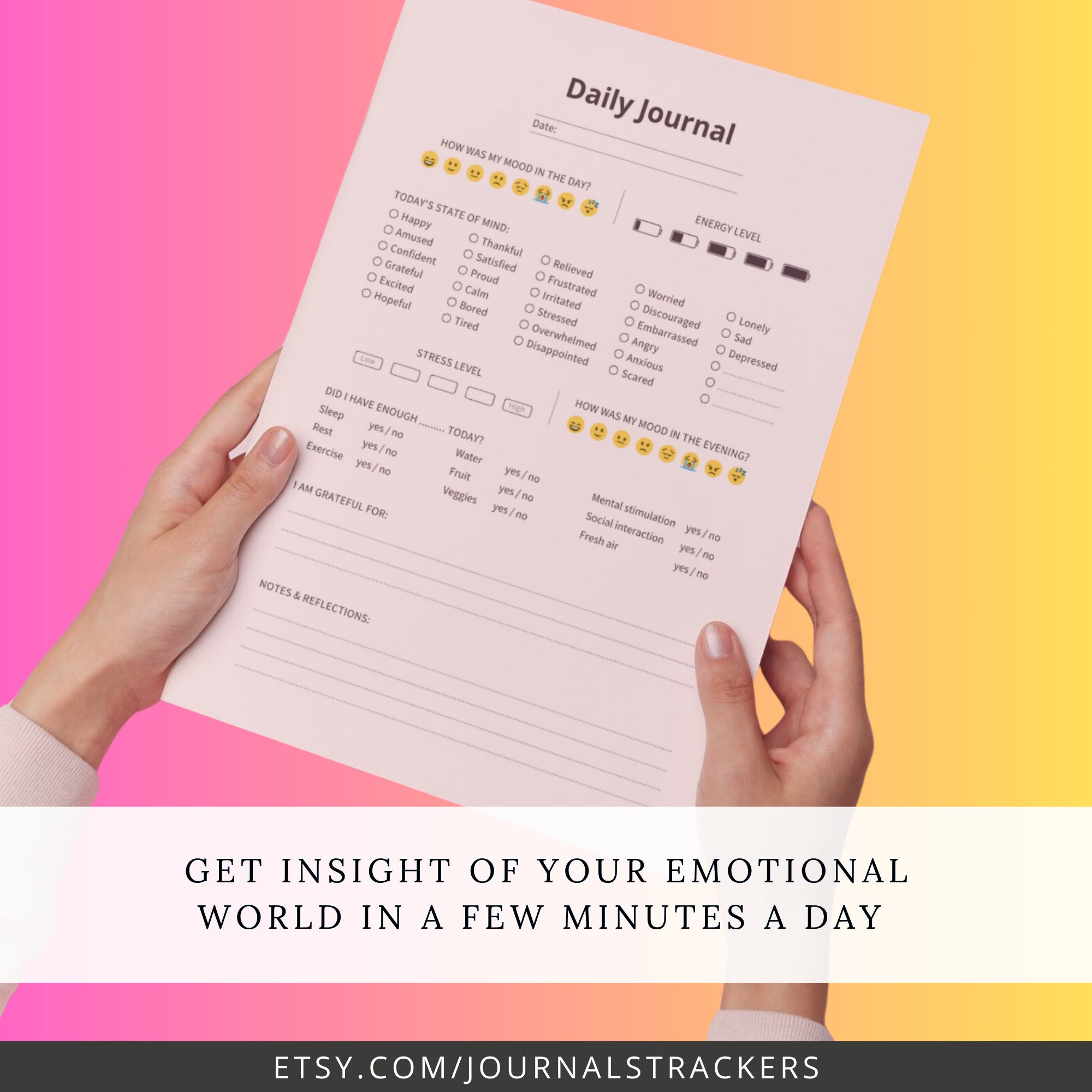 Daily Self Reflection and Mood Journal Pages in Pink A Printable Bundle ...