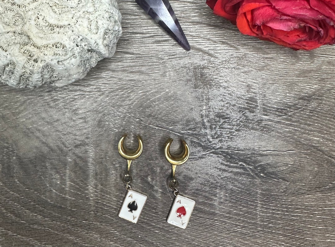 2g 6mm 1 25mm Gold Ace of Spades Playing Cards Dangle Drop Gauge Tunnel ...