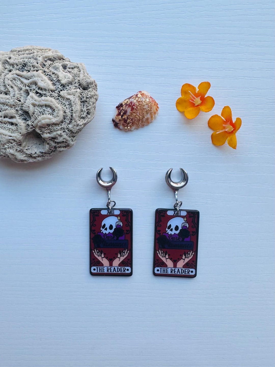 Dangle Gauges Plug Earrings Gold or Silver the Reader Tarot Card ...