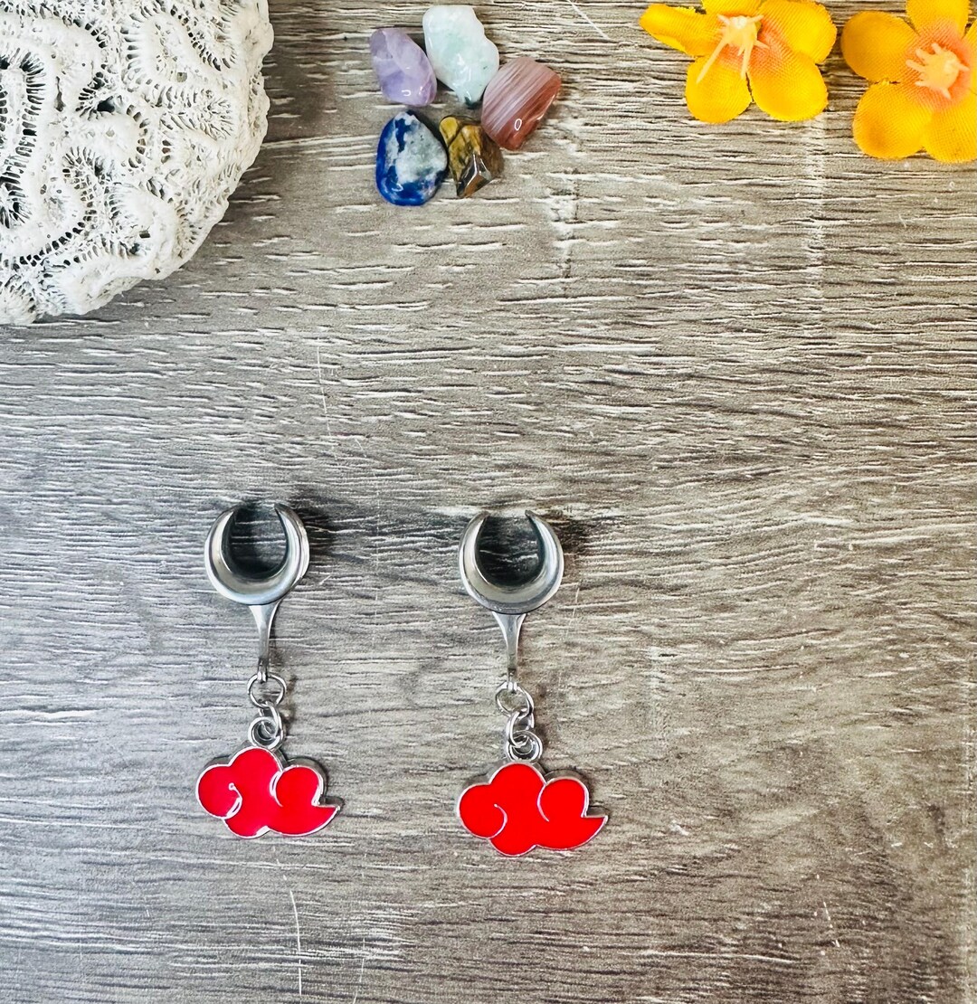 2g 6mm 1' 25mm Silver Anime Mini Akatsuki Red Cloud Emblem Dangle ...