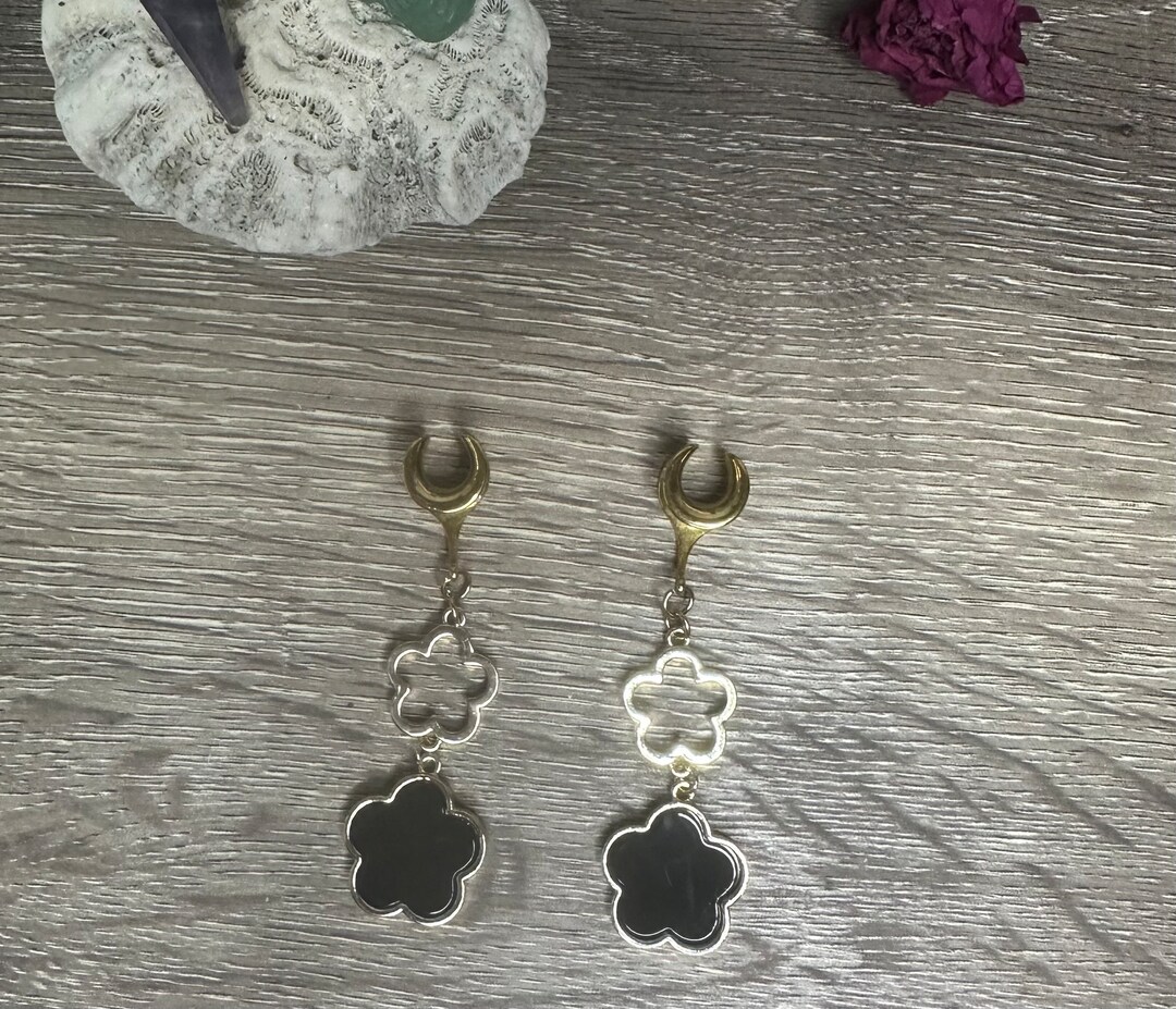 2g 6mm 1 25mm Gold and Black Onyx Clover Gem Dangle Drop Gauge Tunnel ...