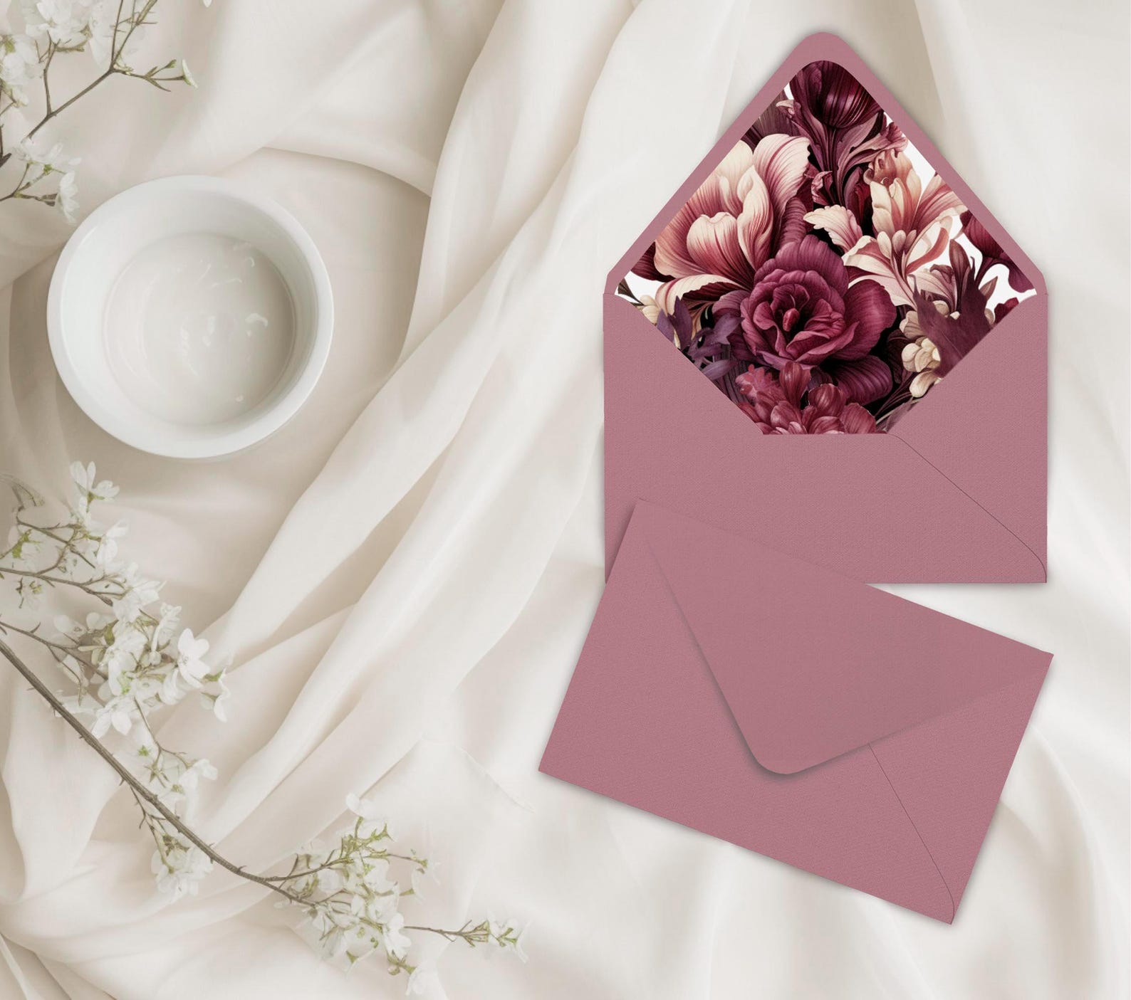 Burgundy Floral Envelope Liner Template INSTANT DOWNLOAD Monogram ...
