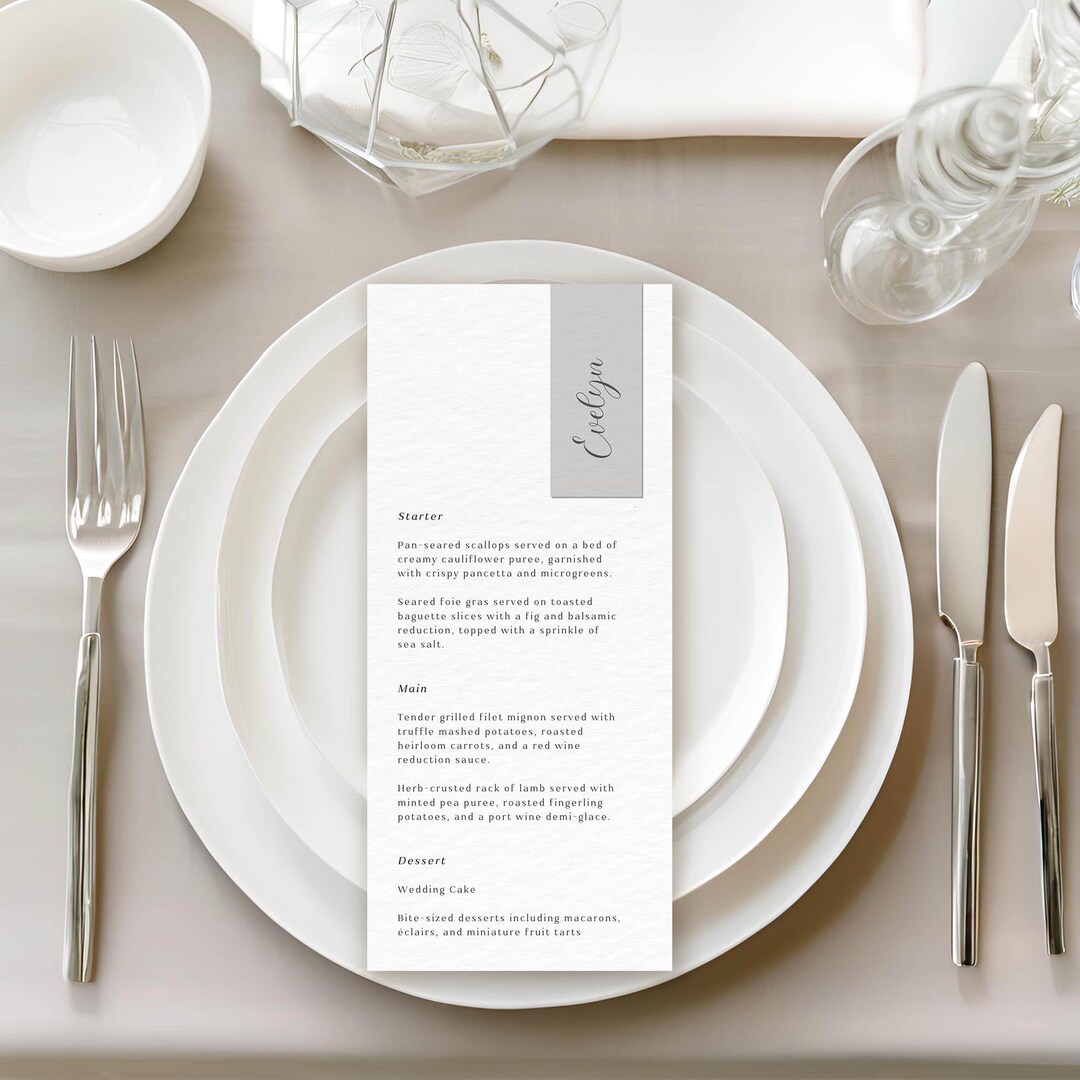 Minimalist Wedding Personalized Table Menu Place Card INSTANT DOWNLOAD ...